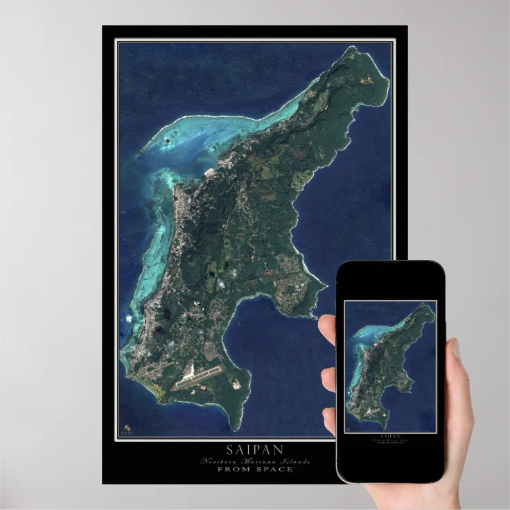 Saipan - Northern Mariana Islands Satellite Map Poster | Zazzle