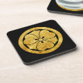 Sakai Mon Japanese samurai clan faux gold on black Beverage Coaster ...