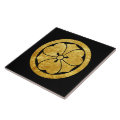 Sakai Mon Japanese samurai clan faux gold on black Ceramic Tile | Zazzle