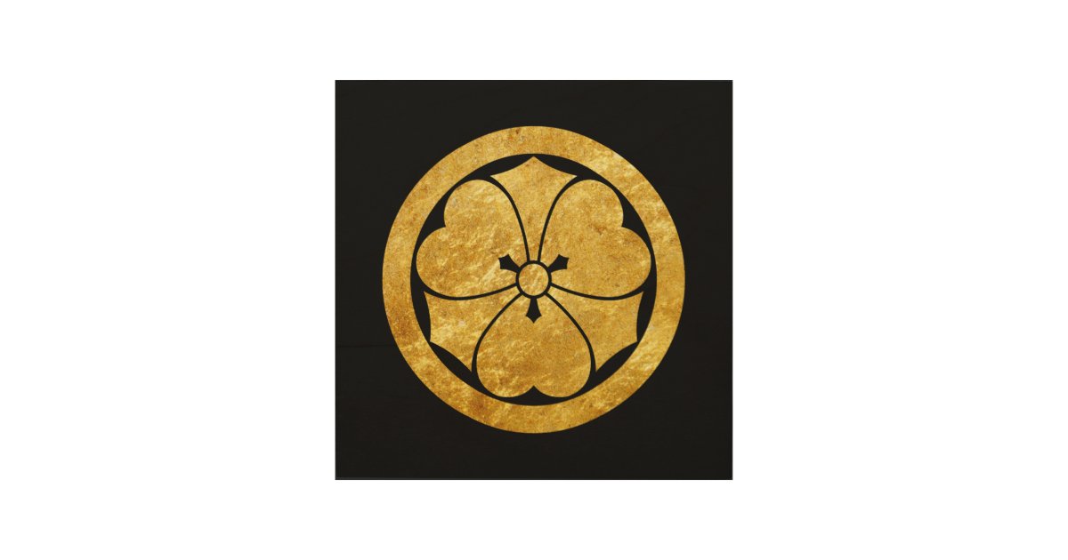 Sakai Mon Japanese samurai clan faux gold on black Wood Wall Decor | Zazzle