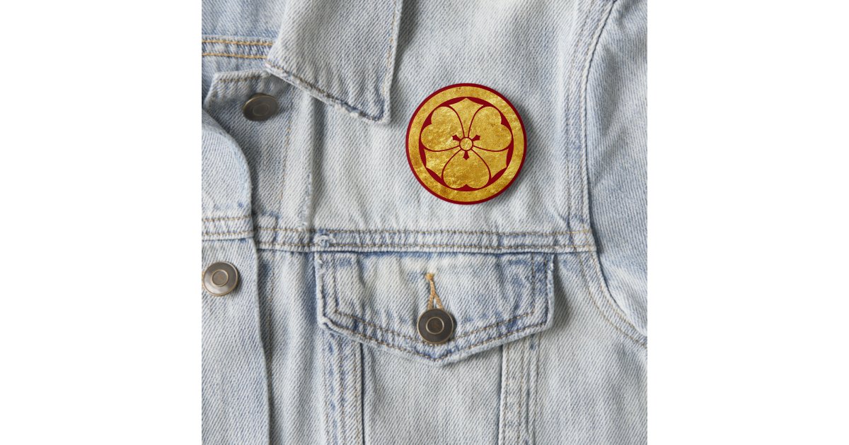 Sakai Mon Japanese samurai clan faux gold on red Pinback Button | Zazzle