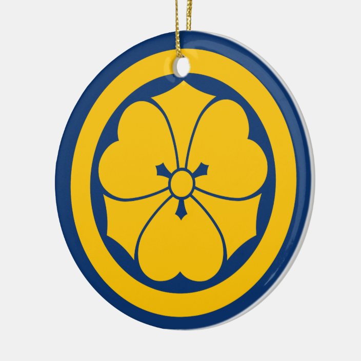 Sakai Mon Japanese samurai clan yellow on blue Ceramic Ornament ...