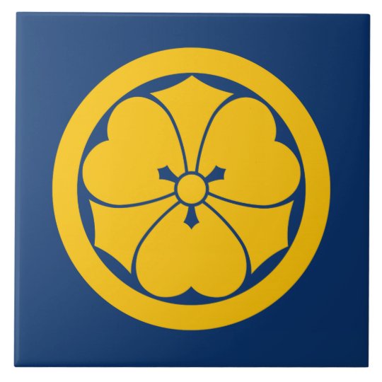 Sakai Mon Japanese samurai clan yellow on blue Tile | Zazzle.com