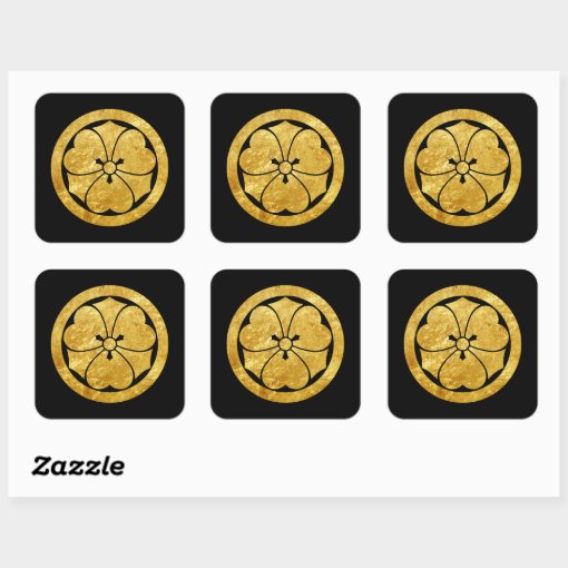 Sakai Mon Japanese samurai faux gold on black Square Sticker | Zazzle