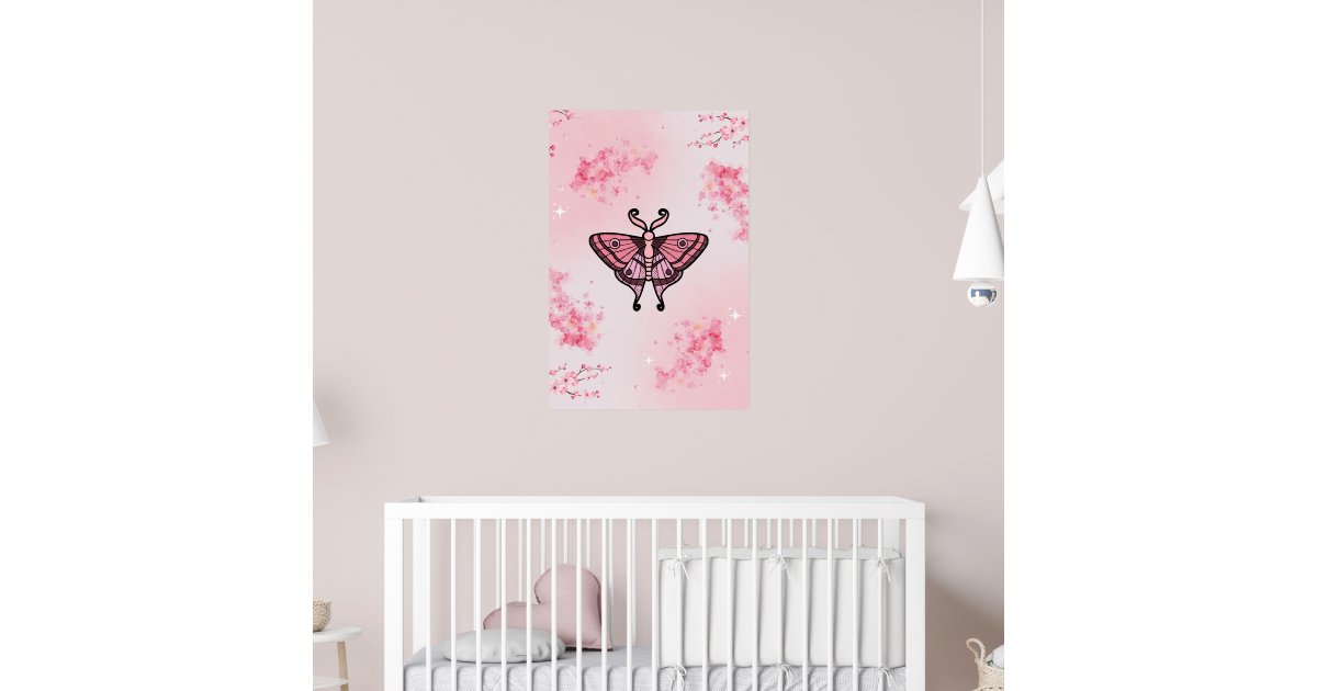 Sakura Bliss, Pink Moth, Sakura Background Poster | Zazzle