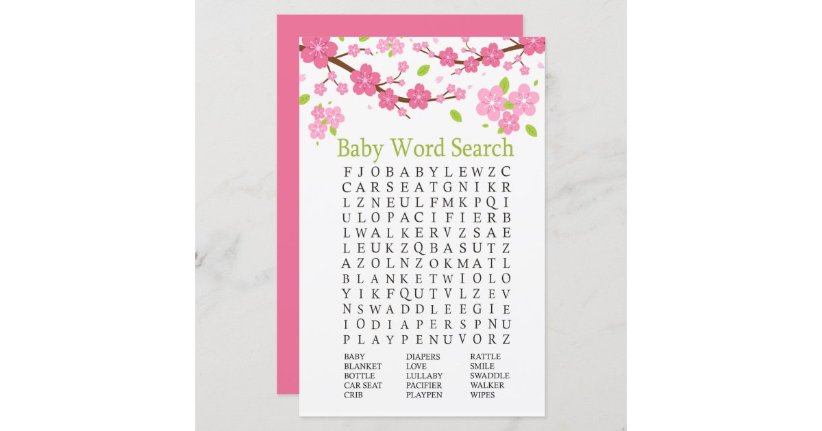 Sakura branch Baby Shower Word Search Game | Zazzle