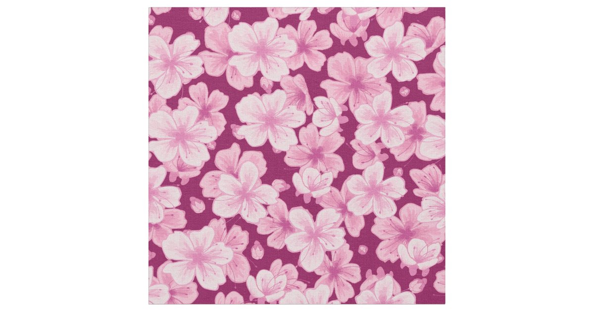 Sakura Flower Illustration Fabric | Zazzle