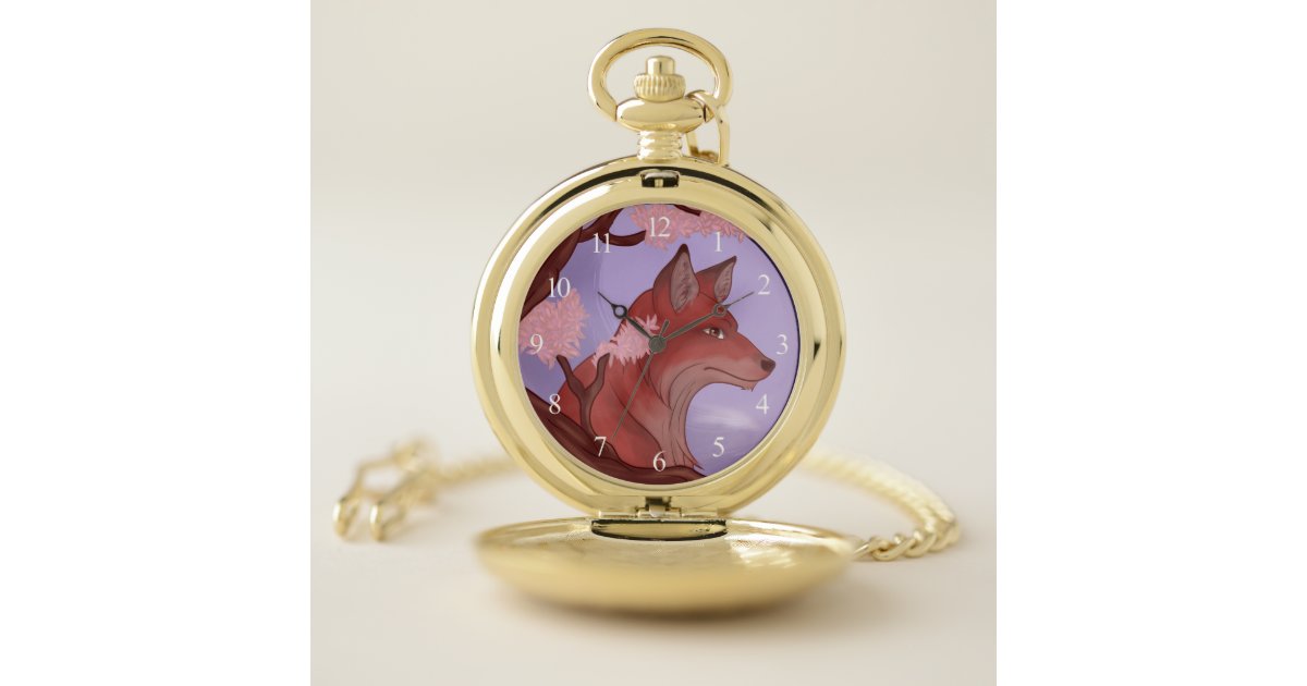 Sakura Fox Pocket Watch | Zazzle