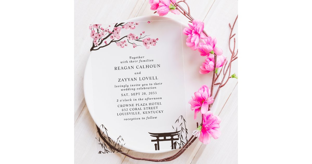 Sakura Japanese Cherry Blossom Asian Wedding Acrylic Invitations | Zazzle