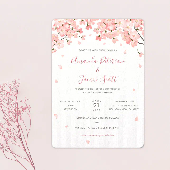 Sakura Japanese Cherry Blossoms Wedding Invitation | Zazzle