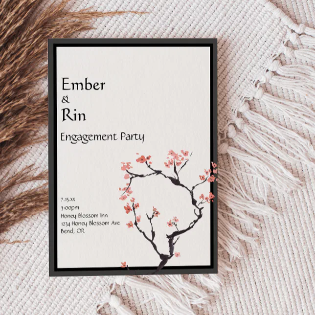 Sakura Mountain | Casual Border Engagement Party Invitation | Zazzle