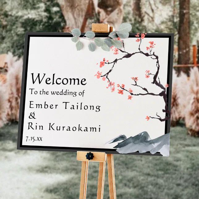 Sakura Mountain | Casual Border Welcome Sign | Zazzle