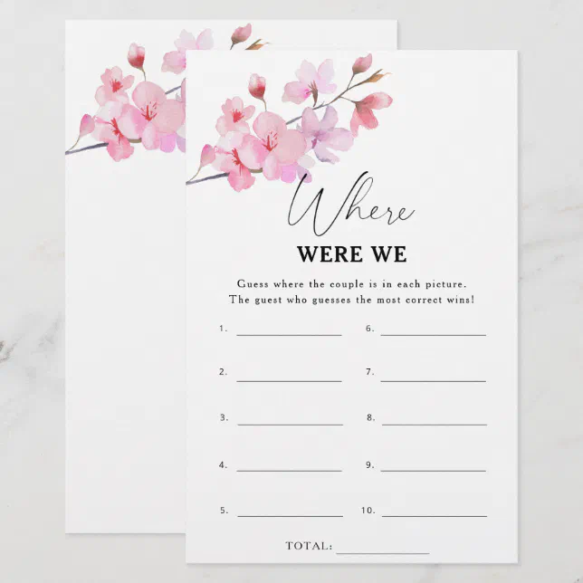 Sakura - Where were we bridal shower game | Zazzle
