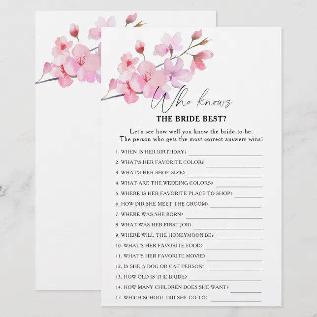 Sakura - Who knows the bride best game | Zazzle