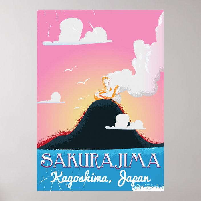 Sakurajima Volcano Japan vintage travel poster | Zazzle.com