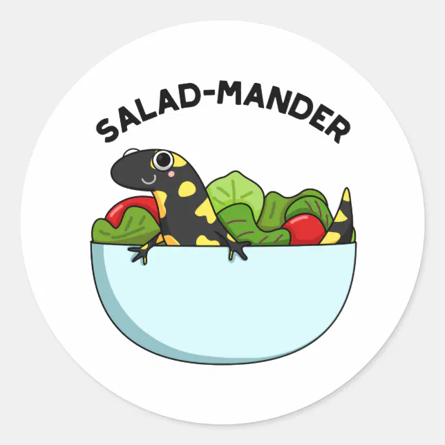 Salad-mander Funny Salamander Animal Pun Classic Round Sticker | Zazzle