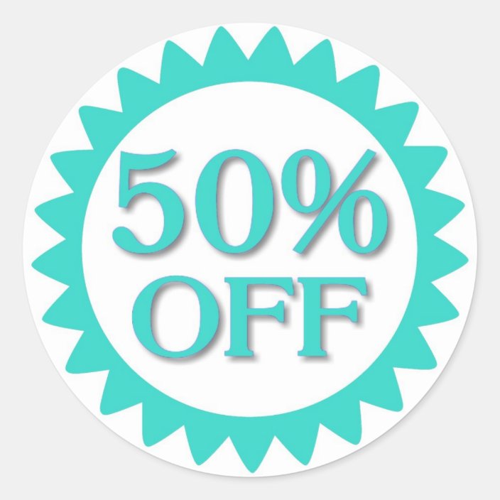 Sale 50 percent off teal blue circle stickers | Zazzle.com