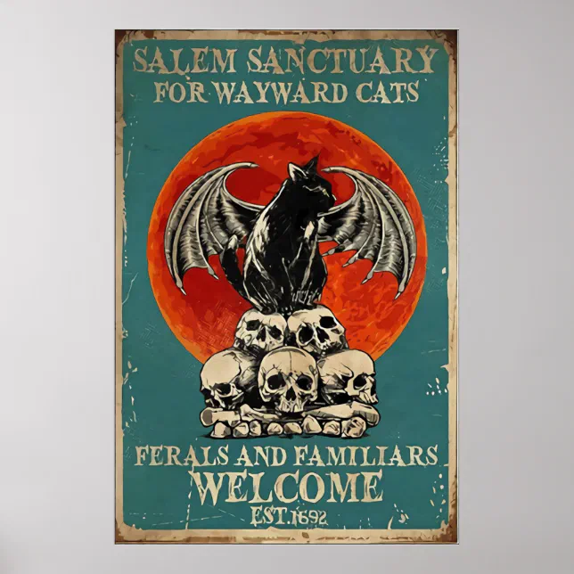 Salem Sanctuary For Wayward Cats, Vintage Cat Poster | Zazzle