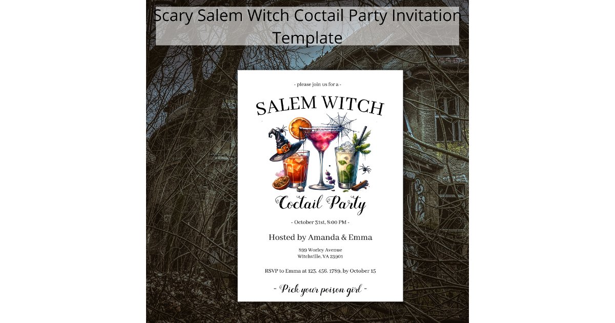 Salem Witch Scary Coctail Party Halloween Invitation | Zazzle