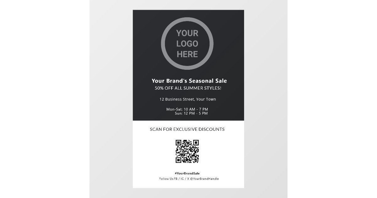 Sales & Discounts Promotional Custom Logo QR Code Window Cling | Zazzle