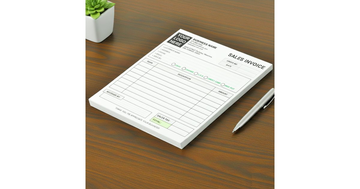 Sales Invoice Receipt | Company / Business Logo Notepad | Zazzle