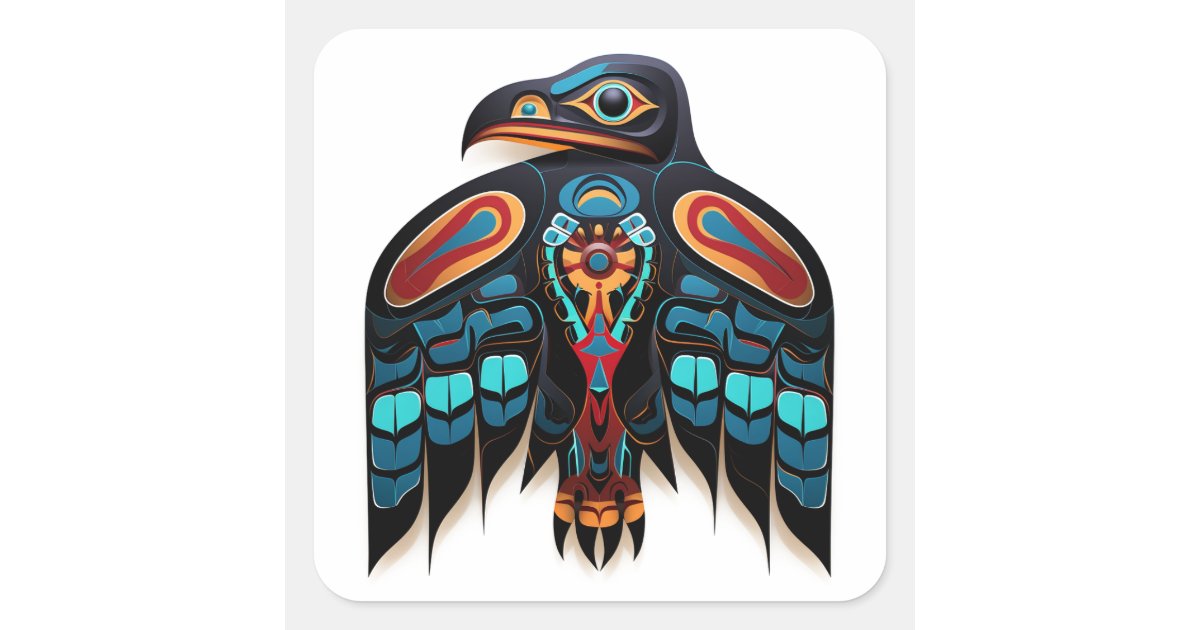 Salish raven totem square sticker | Zazzle