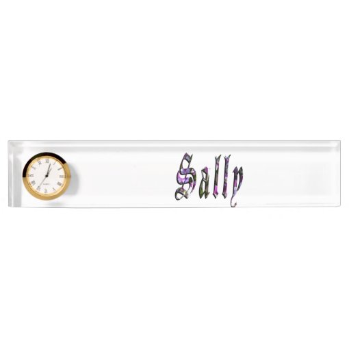 Sally, Name, Logo, Desk Name Plate With Clock. | Zazzle