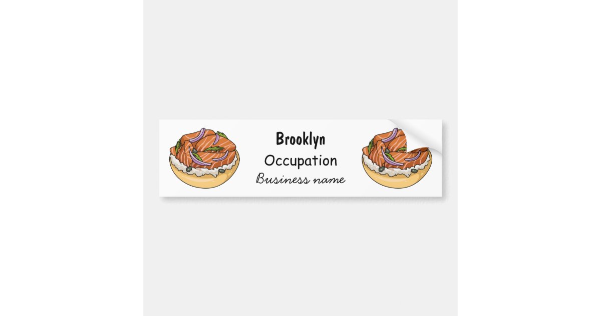 Salmon bagel cartoon illustration bumper sticker | Zazzle
