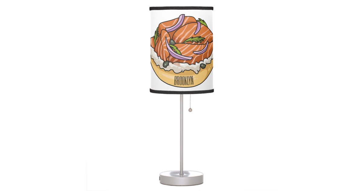 Salmon bagel cartoon illustration table lamp | Zazzle
