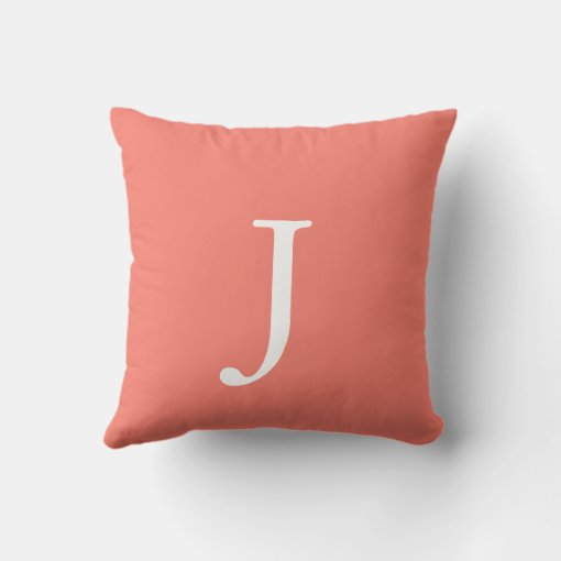Salmon colored monogram throw pillow | Zazzle