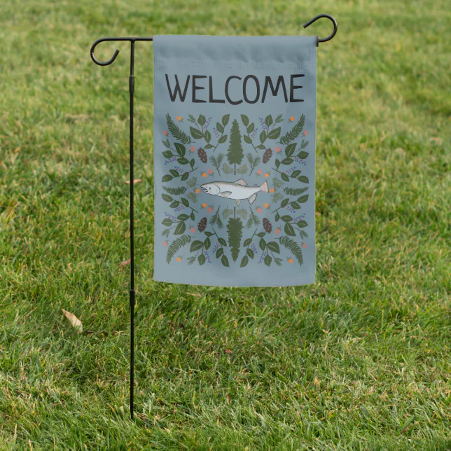 Salmon PNW Nature Ferns Berries Foraging CUSTOMIZE Garden Flag | Zazzle