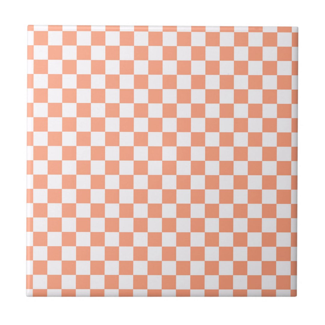 Salmon Sunset Checkerboard Ceramic Tile | Zazzle