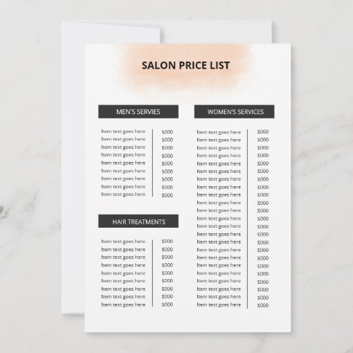 Salon and Spa Price List Template | Zazzle
