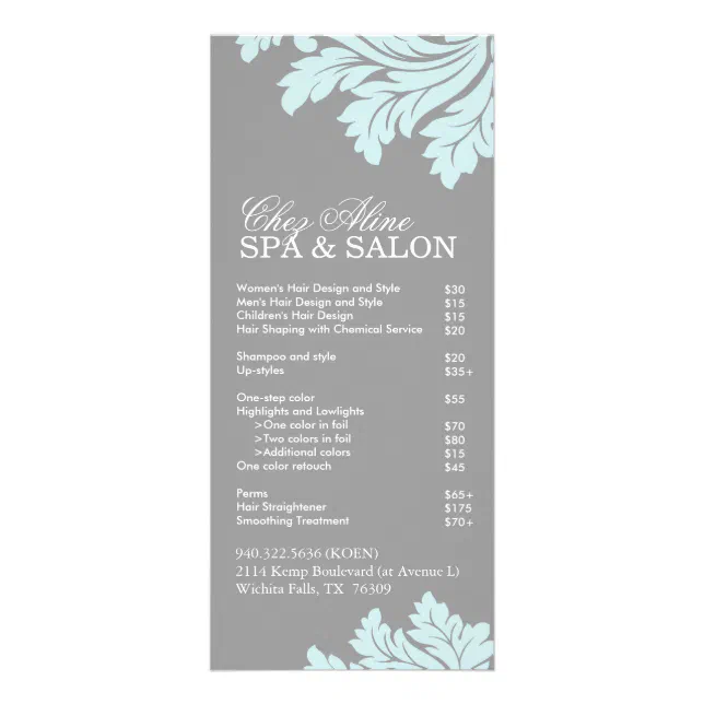 Salon and Spa Service Menu | Zazzle