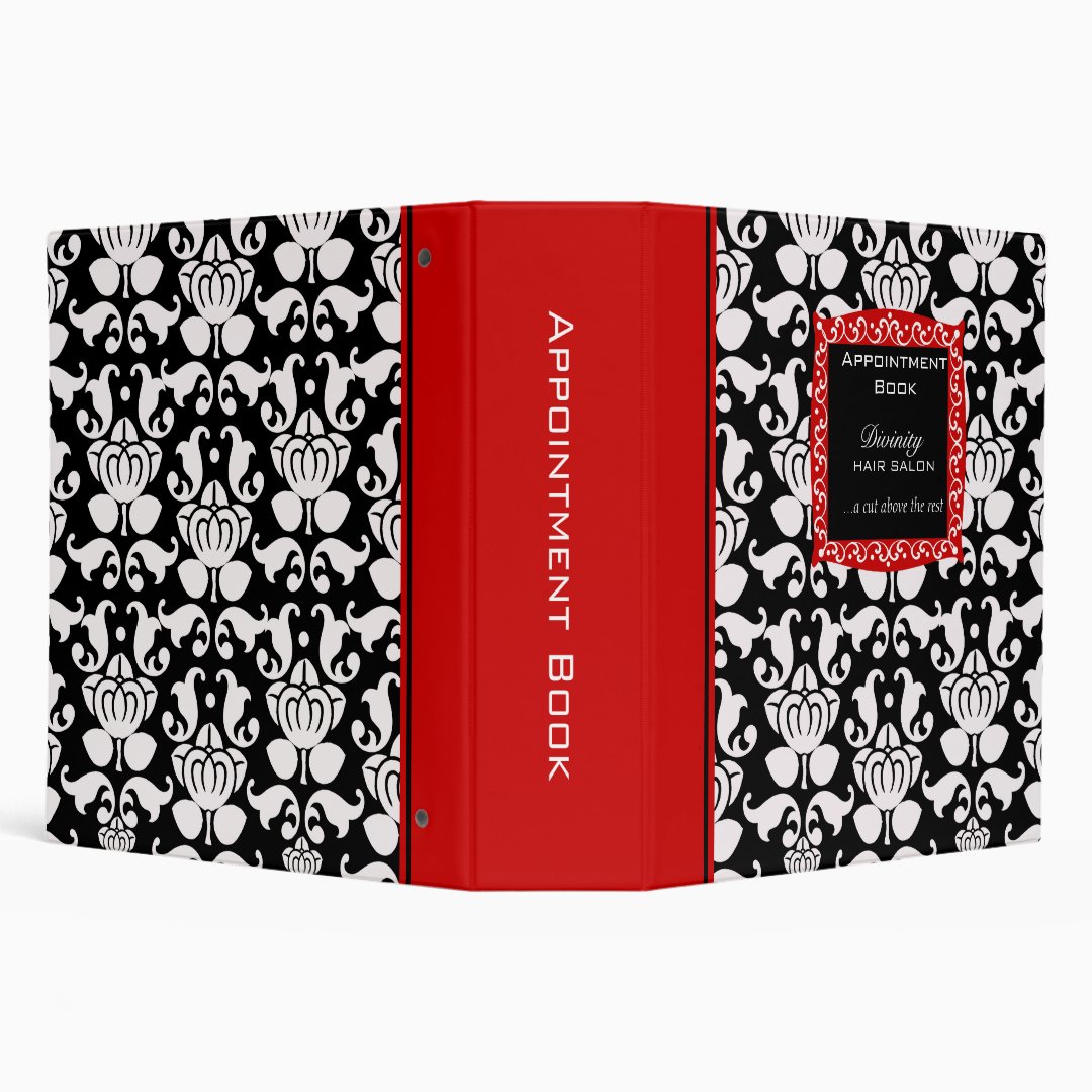 Salon appointment book red black damask binder | Zazzle
