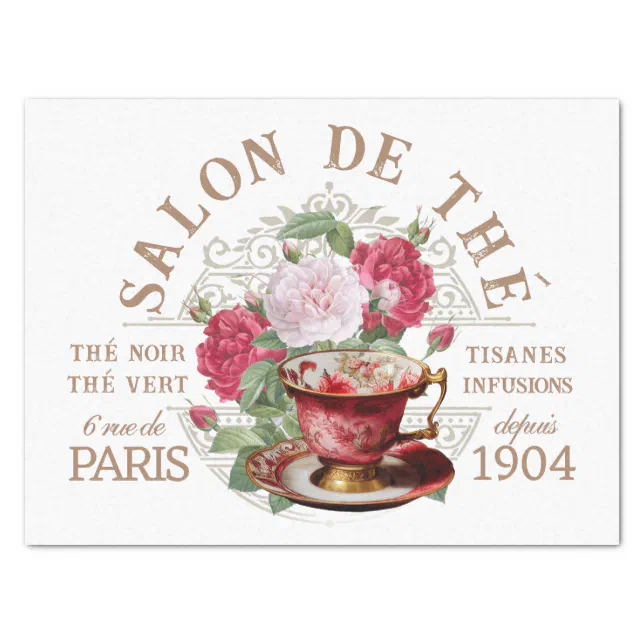 Salon de Thé Tearoom French Rose Teacup Decoupage Tissue Paper | Zazzle