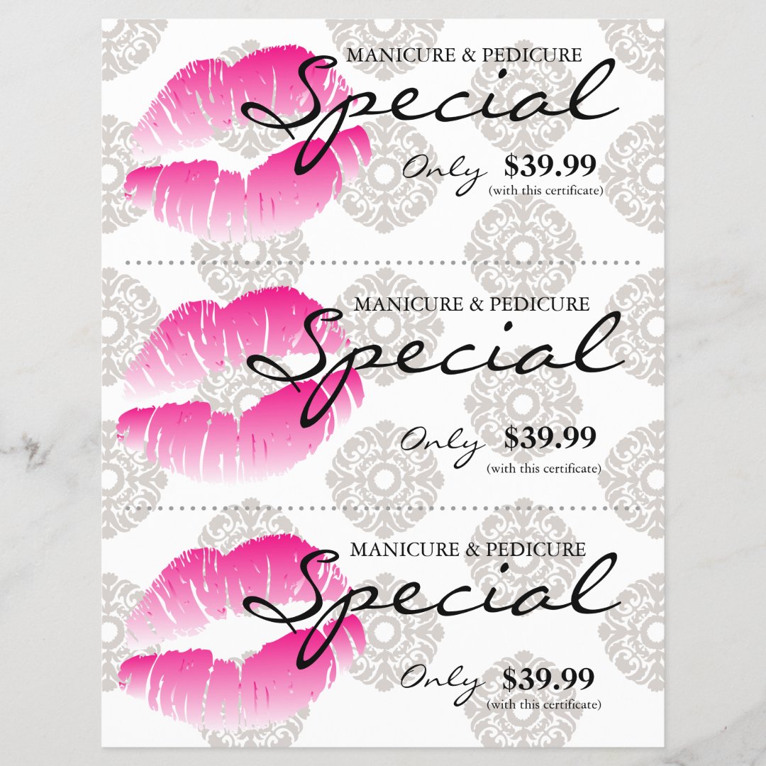 Salon Flyer Spa Lips Pink Damask Floral | Zazzle