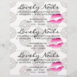 Salon Flyer Spa Lips Pink Damask Floral | Zazzle