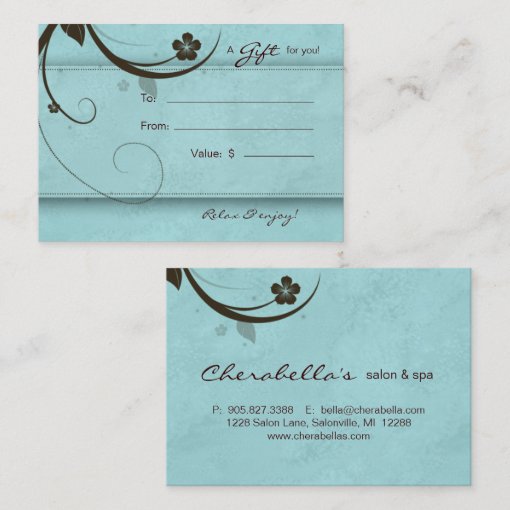 Salon Gift Card Spa Flower watery blue | Zazzle
