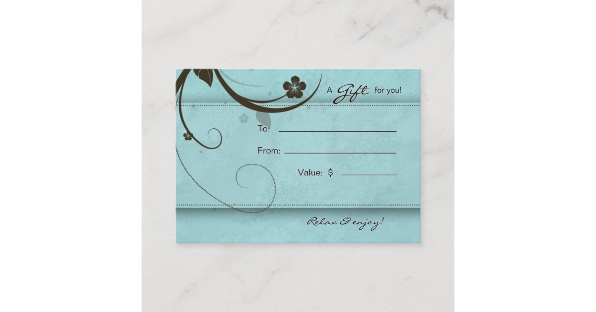 Salon Gift Card Spa Flower watery blue | Zazzle