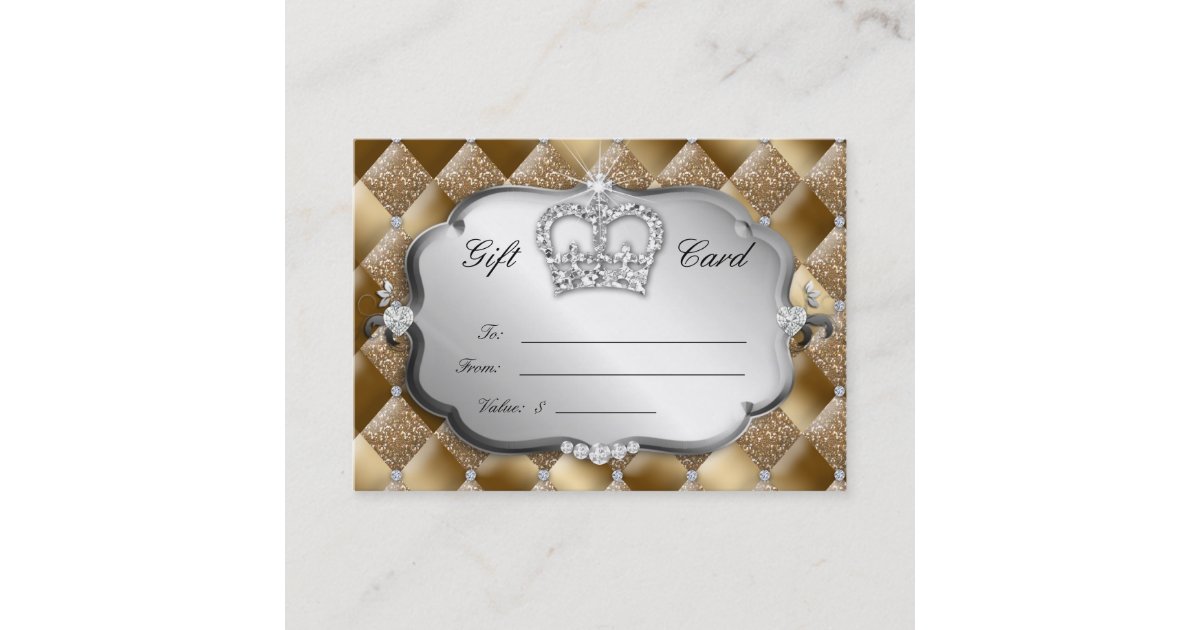 Salon Gift Card Tufted Diamond Crown Gold Glitter | Zazzle