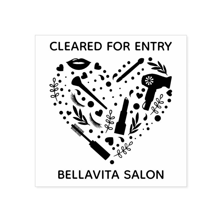 Salon Heart Logo Covid Temperature Cleared Entry Rubber Stamp | Zazzle