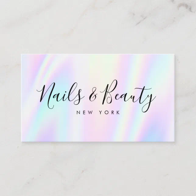 Salon script holographic glam abstract iridescent business card | Zazzle