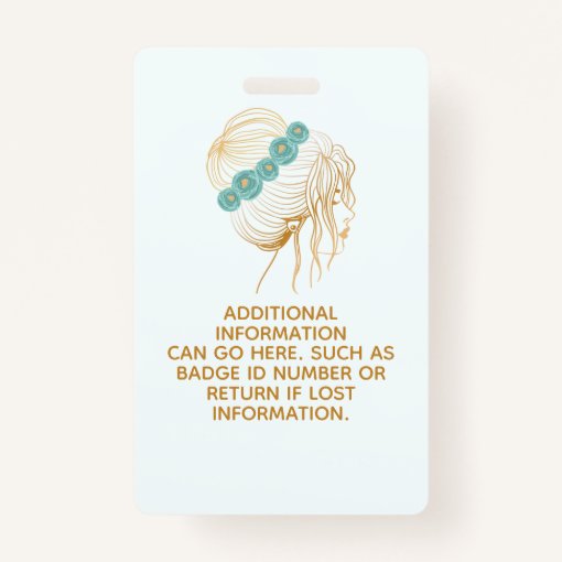 Salon Teal Gold Floral Updo Photo Hair Stylist Badge | Zazzle