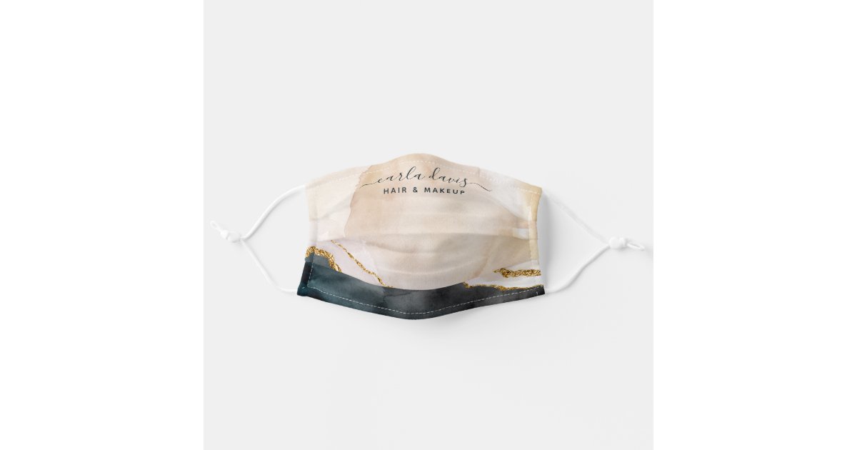 Salon Watercolor Pink Black Gold Marble Adult Cloth Face Mask | Zazzle