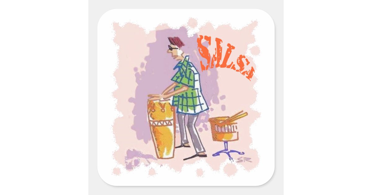 Salsa Drummer square stickers | Zazzle