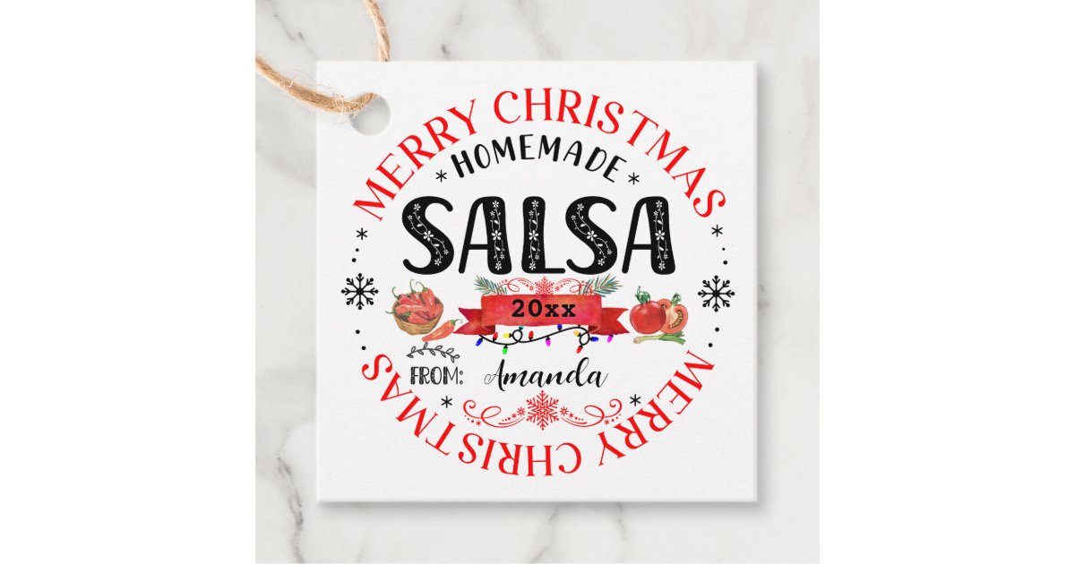 Salsa Homemade Merry Christmas Name Jar Favor Tags | Zazzle