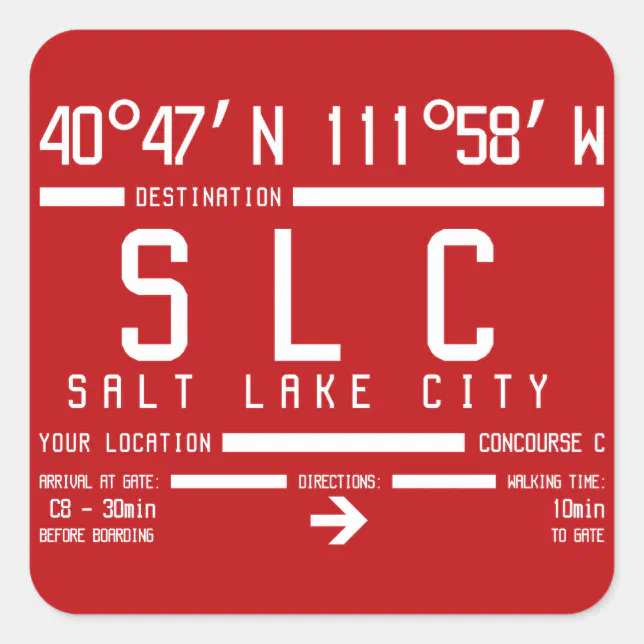 Salt Lake City SLC IATA Airport Code Square Sticker | Zazzle