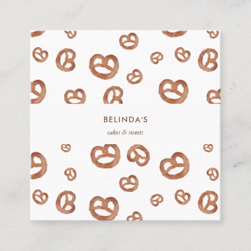 Salted Soft Watercolor Pretzel Pattern Square Business Card | Zazzle