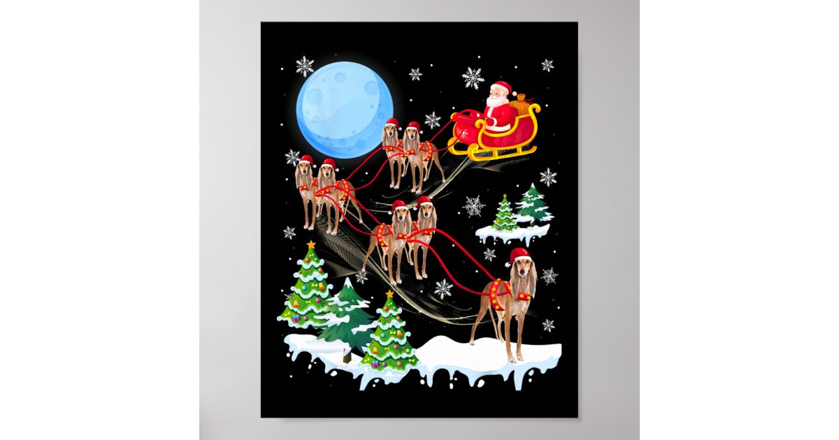 Saluki Reindeer Christmas Dog Riding Santa Hat Xma Poster | Zazzle